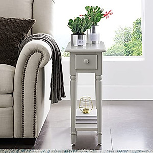 Leick Home 20017-GR Coastal One Drawer Narrow Side Table with Shelf, Greige