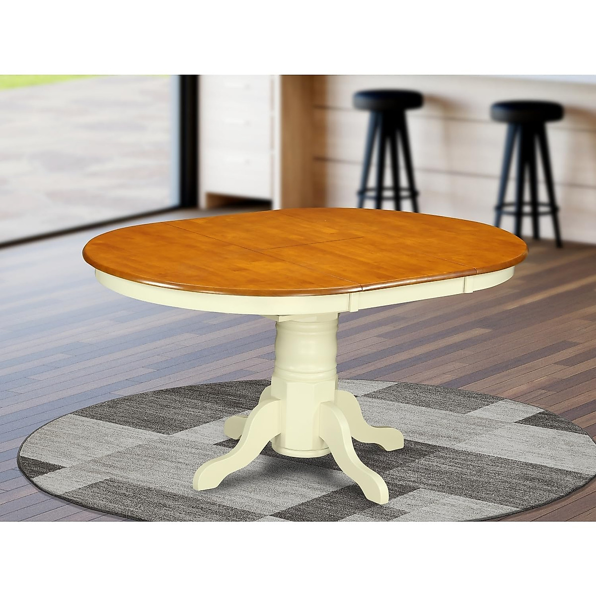 HomeStock African Artistry Kitchen Dining Table - an Oval Wooden Table Top with Butterfly Leaf & Pedestal Base, 42x60 Inch, Modern Oval Dining Table Buttermilk and Cherry