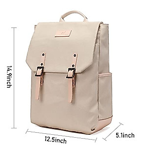 NOL Natural Organic Lifestyle Classic Casual Daypack Backpacks Durable Cotton Leather Vintage Rucksack fit 14 Inch Laptop Bag (Beige)