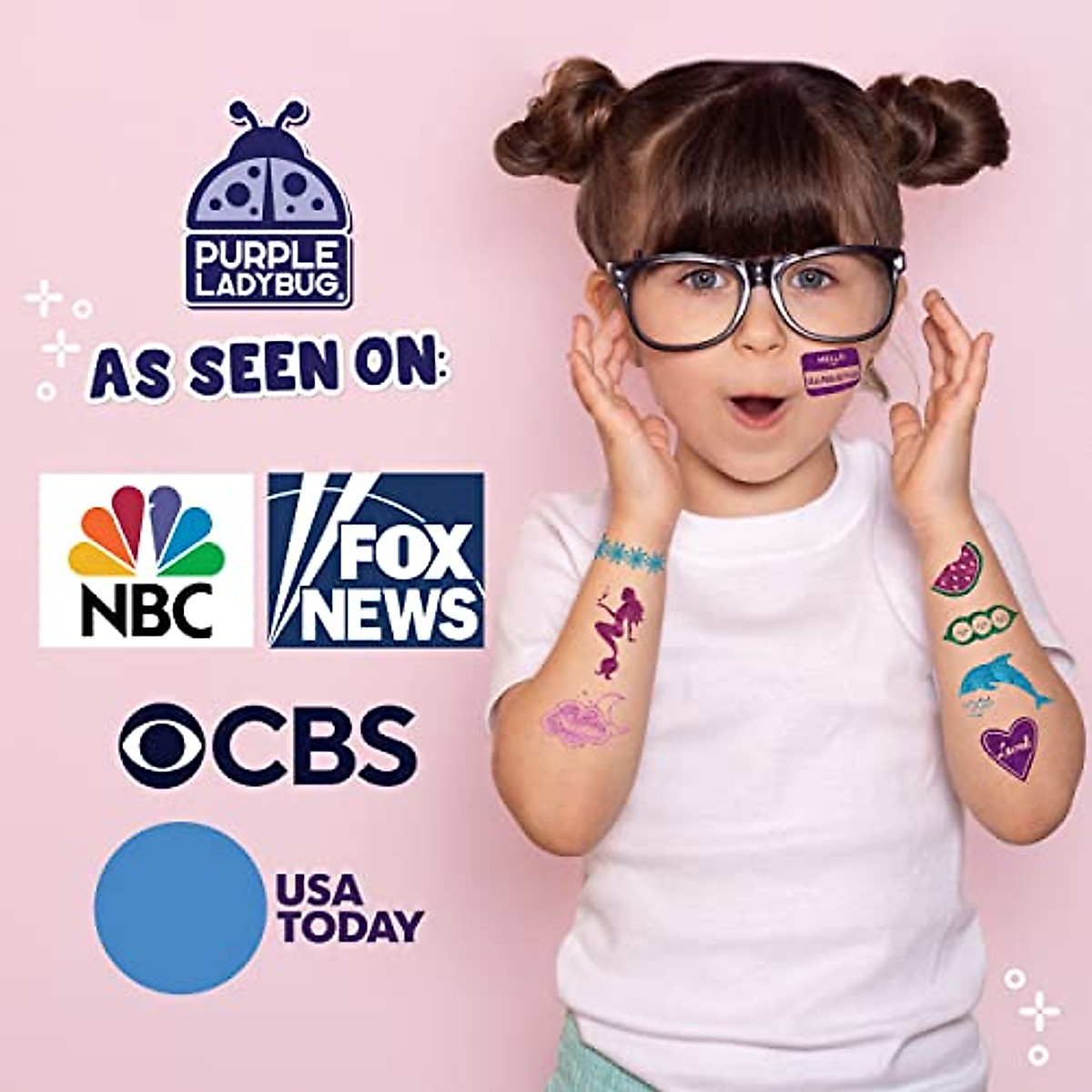 PURPLE LADYBUG Temporary Glitter Tattoo Kit - 175 No Mess Glitter Tattoos for Kids - Birthday Gifts for 7 Year Old Girls, Sleepover Party Supplies for Girls, Girls Birthday Gifts Age 8-10