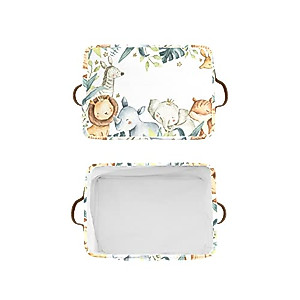 Safari Animals Jungle Forest Personalized Storage Bins ,Baskets Cubes Organizer with Handle for Shelves Closet Nursery Toy 1 Pack