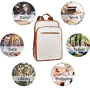 Telena Laptop Backpack for Women Computer Bag Business College Casual Work Backpack Beige with Brown