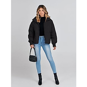 MEROKEETY Women's 2024 Winter Long Sleeve Zip Puffer Jacket Pockets Baggy Short Down Coats, Black, S