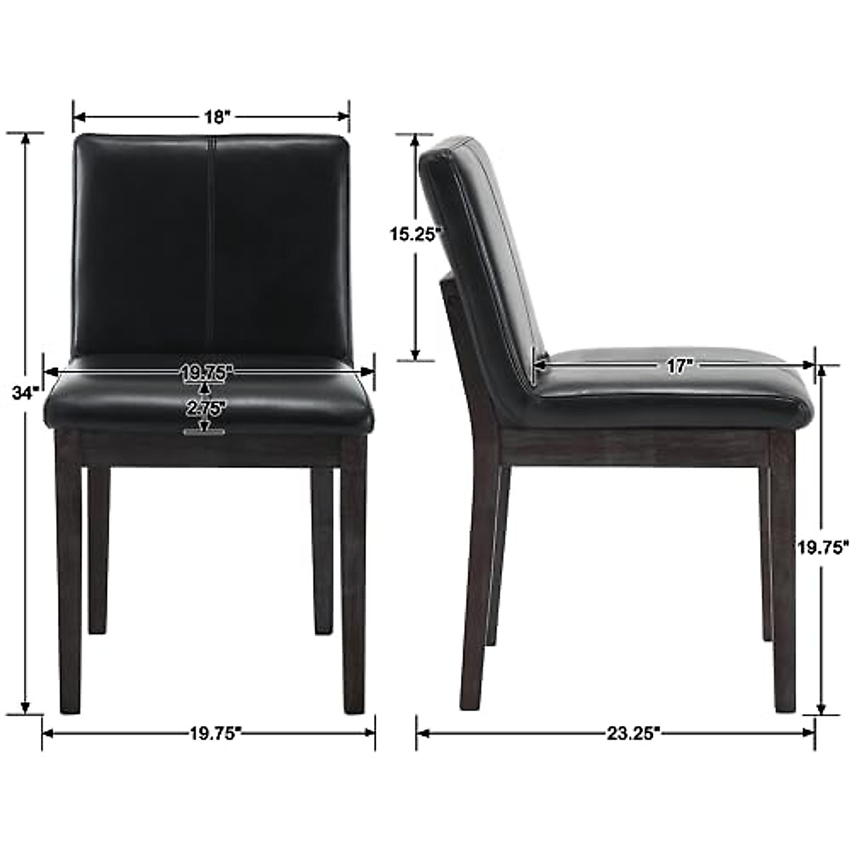 LZAREAL Comfy Modern Dining Chairs Set of 8, PU Leather Black Armless Dining Room Chairs with Solid Wood Legs, Mid Century Upholstered Dining Chair for Kitchen, Restaurant, Cafe