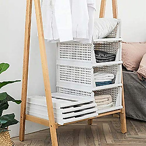 Hossejoy Set of 4 Stackable Wardrobe Storage Box, Plastic Drawer Organizer, Foldable Clothes Shelf Baskets, Folding Containers Bins Cubes, Perfect for Kitchen, Office, Bedroom & Bathrooms(White)