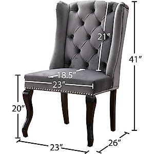 Meridian Furniture Suri Collection Modern | Contemporary Velvet Upholstered Dining Chair with Wood Legs, Luxurious Button Tufting, Nailhead Trim, Set of 2, 23" W x 26" D x 41" H, Grey
