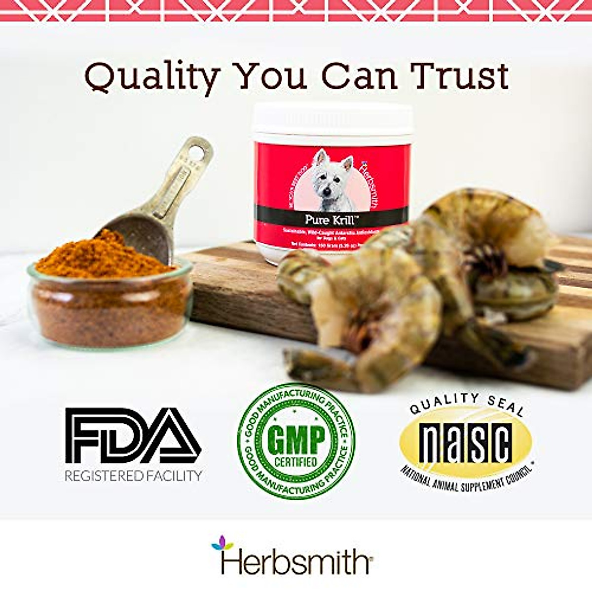 Herbsmith Pure Krill - Wild-Caught Antarctic Krill - Just 1 Ingredient - Astaxanthin for Dogs - Ready-to-Use Omega 3s – Alternative to Krill Oil for Dogs - 75g