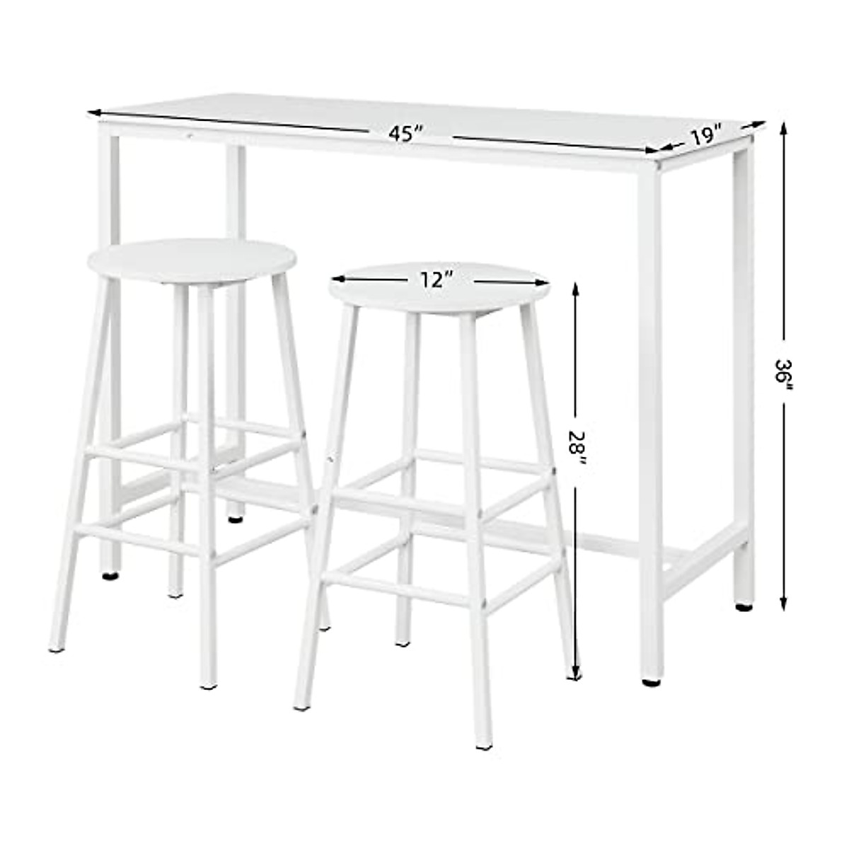 COSTWAY 3-Piece Pub Table Set, Bar Table with 2PCS Backless Bar Stools, Fashionable Simple Style, Kitchen Counter Height Dining Design, Breakfast Table Set for Kitchen, Restaurant, Small Space (White)