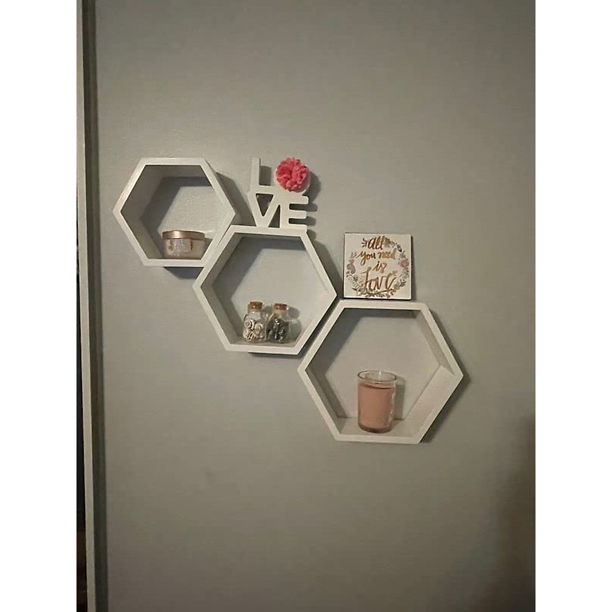 ZGZD White Floating Shelves Hexagon Wall Organizers Display Hanging Shelf for Room, Kitchen, Office, Set of 3