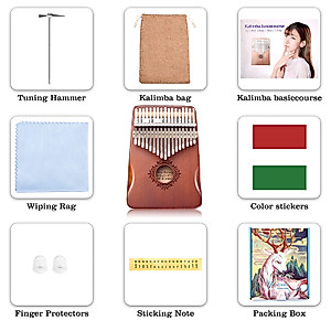 Kalimba Thumb Piano 17 Keys, Portable Mbira Finger Piano, Easy to Learn Musical Instrument Gift for Kids and Adult Beginners, Brown1