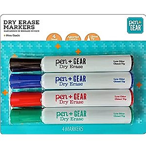 Pen+Gear Dry Erase, Chisel Tip, 4 Count, Assorted Colors