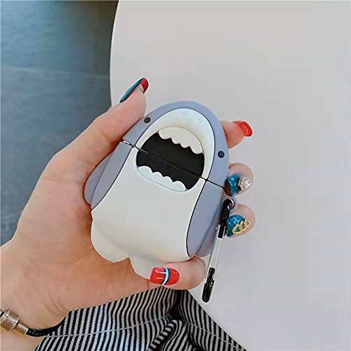 XYFS Compatible with Airpods 1/2 Case Cover, 3D Cute Cartoon Funny Fun, Silicone Air pods Stylish Chic Character Skin Keychain Kits,Stylish Girl Child Teen boy Airpods case (Cute Shark)