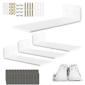 Cosmos 4 Pcs Acrylic Shoe Display Shelf Floating Shoe Shelves- Wall Mount Sneaker Shelves with Velvet Tape for Displaying Showcase Shoes and Sneaker Collection Shoes Box (Solid White)