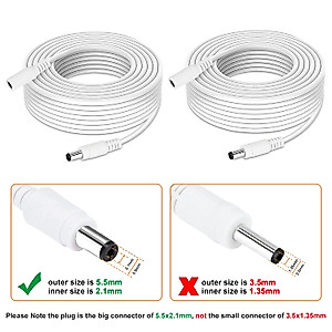 DC Power Extension Cable, 33ft 2Pack 2.1mmx5.5mm DC Plug Power Supply Adapter Extension Cord 20AWG Power Cord Compatible with 12V,24V Wireless CCTV IP Security Camera,Led Strip Lights(2pcs White)