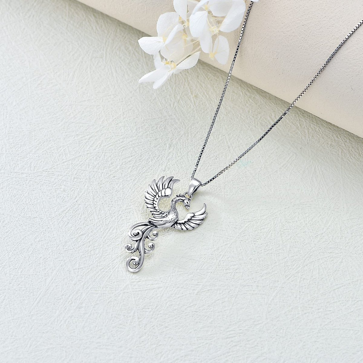 YAFEINI Rising Phoenix Necklace 925 Sterling Silver Bird Pendant Charm for Women