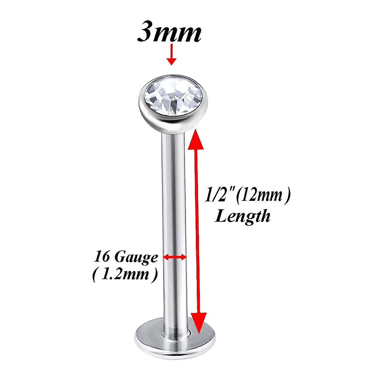 bodyjewellery 4Pcs 16g 1.2mm 12mm Stainless Steel Monroe Piercings Lip Auricle Rim Cartilage Helix Pinna Ear Lobe Halfball BYAW