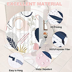 Alishomtll 4 Pcs Abstract Mid Century Shower Curtain Set with Rugs, Pink Plant Bathroom Set with Shower Curtain and Rugs, Minimalist Boho Bathroom Sets Decor Aesthetic