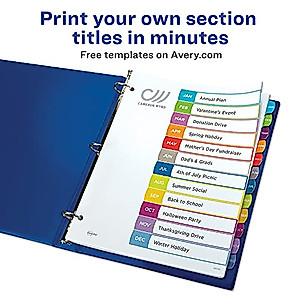 Avery 12-tab Dividers for 3 Ring Binders, Customizable Table of Contents, Multicolor Tabs, 1 Set (11847)