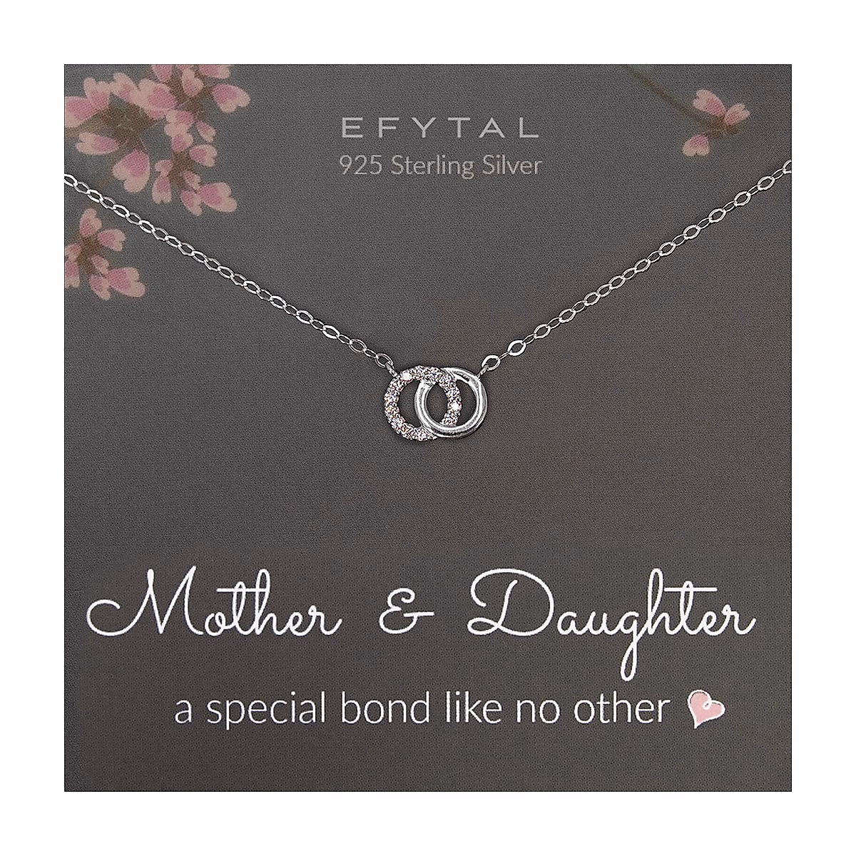 EFYTAL Sterling Silver Mother Daughter Necklace, Gifts for Mom from Daughter, Daughter Gift from Mom, Mother Daughter Jewelry, Sentimental Gifts for Mom, Mom Necklace for Women, Sterling Silver, Cubic