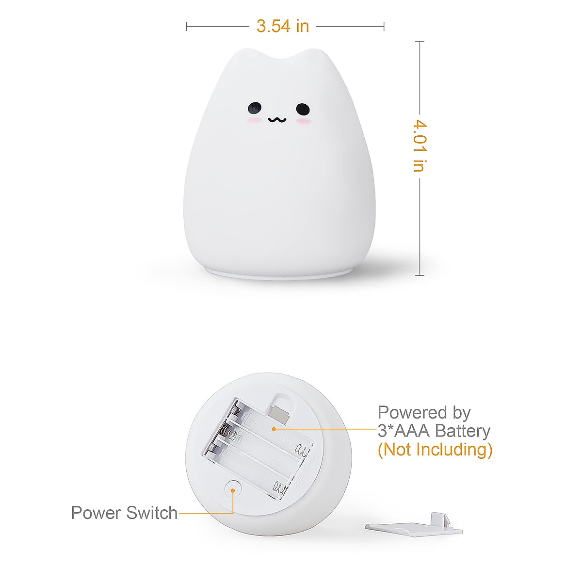 LED Cat Night Light, Battery Powered Night Light for Kids, Silicone Multicolor Cute Cat Lamp with Warm White and 7-Color Breathing Mode, Christmas Gifts for Kids, Baby, Children, Lady (Cute Cat)