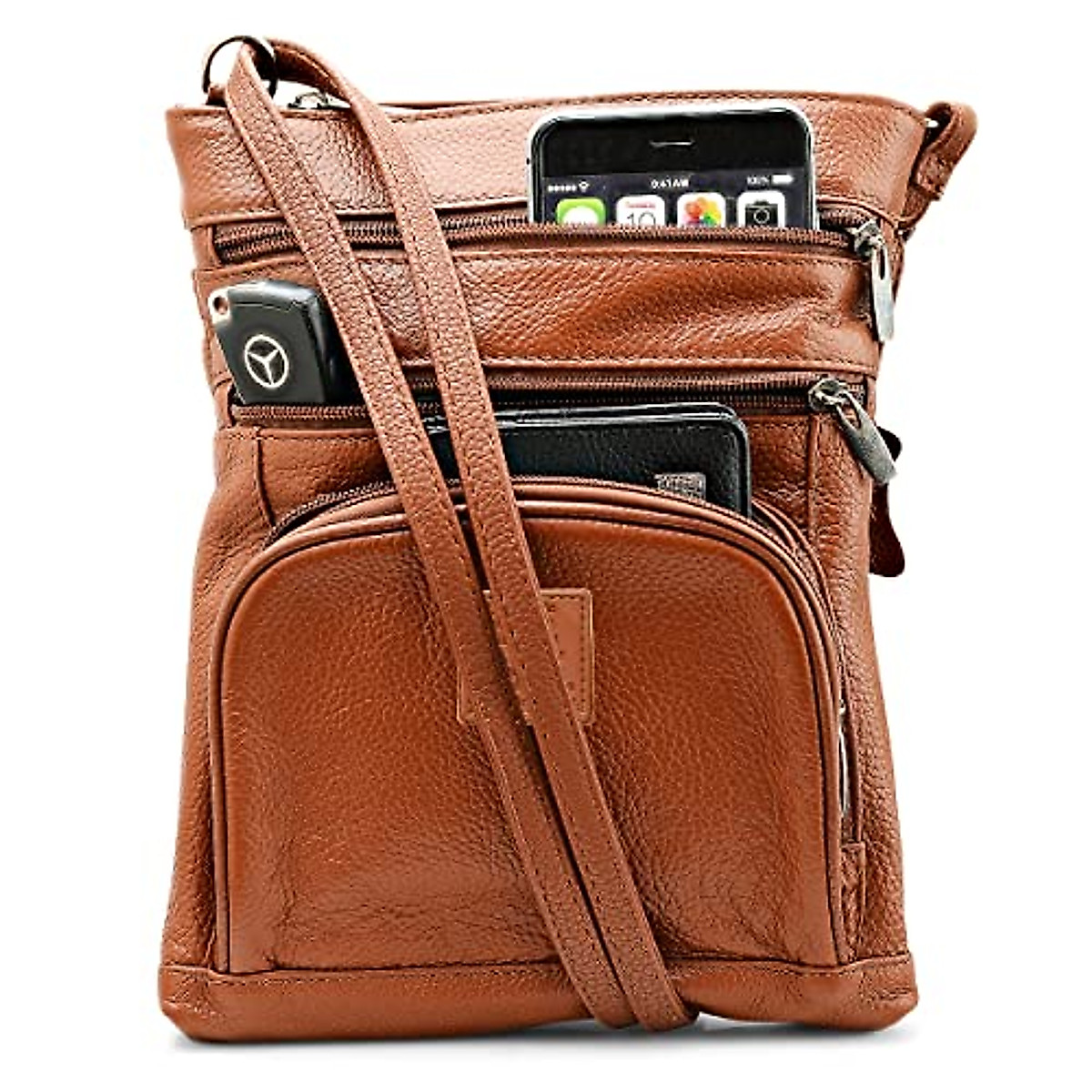 Steeltime Unisex Super Soft Leather Crossbody Bag with Lords Prayer or Serenity Prayer Patch with Carrying Strap (Serenity Prayer/Dark Brown)
