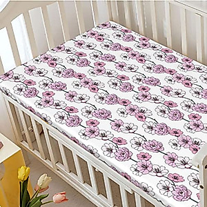 Plant Watercolor Themed Fitted Crib Sheet,Standard Crib Mattress Fitted Sheet Soft & Stretchy Fitted Crib Sheet-Baby Sheet for Boys Girls,28“ x52“,Lilac Pale Mauve Jade Green Grey