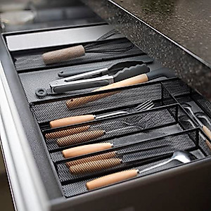 HANGYALI Expandable Cutlery Tray Mesh Flatware Metal Non-Slip 6 Compartments Kitchen Drawer Utensil Organizer (Black)