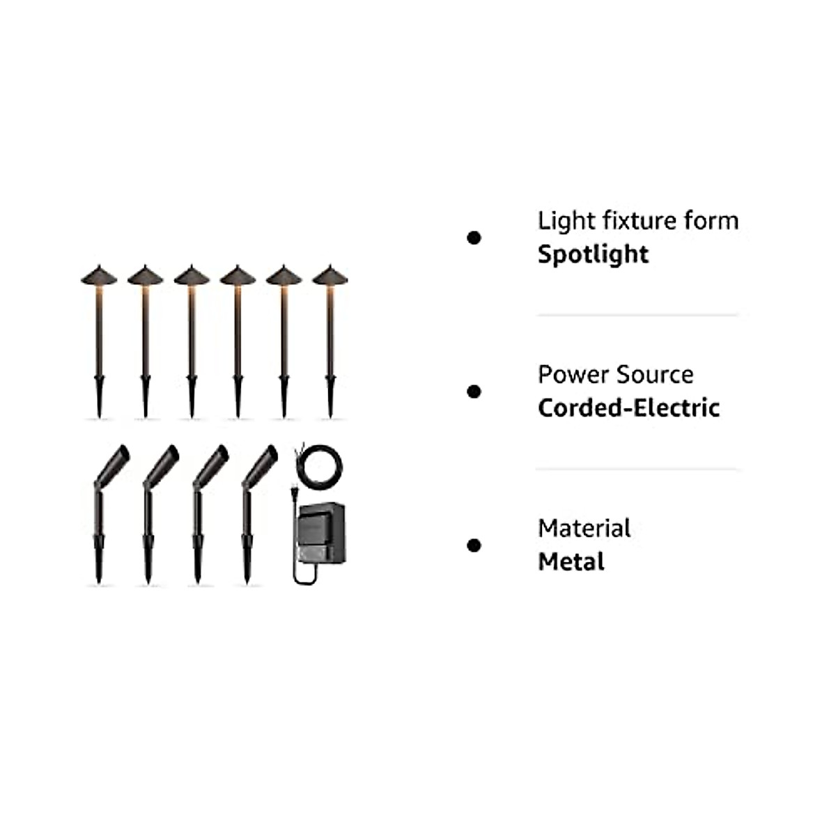 Malibu Landscape Lighting Kit with 150W Low Voltage Outdoor Transformer & 12V Halogen 6PK 10W Bronze Pathway Lights & 4PK Metal 20W Flooding Lights/Spotlights Warm White & 75Feet #16 Wire for Patio