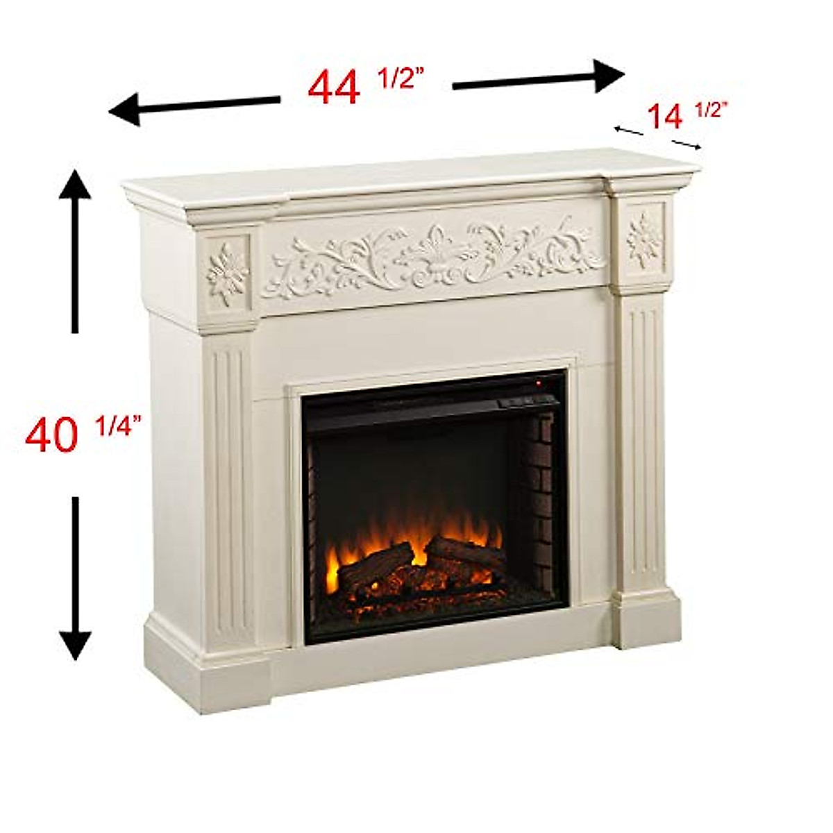 SEI Furniture Calvert Electric Carved Floral Trim Fireplace, Ivory (FA9279E)