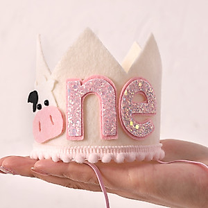 Cowgirl 1st Birthday Crown for Girls - Farm Party Decorations, Western Hat, Holy Cow I Am One Decor, Pink