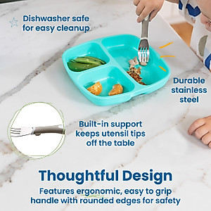ECR4Kids-ELR-18104 My First Meal Pal Toddler Forks, BPA-Free and Dishwasher Safe Utensils for Babies and Kids, Children's Flatware for Self-Feeding, White/Light Grey (3-Pack)