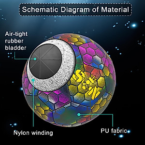 KPASON Soccer Ball, Holographic Soccer Ball Size 4, Reflective Glowing Soccer Ball Gift for Boys, Girls Indoor-Outdoor Soccer Training