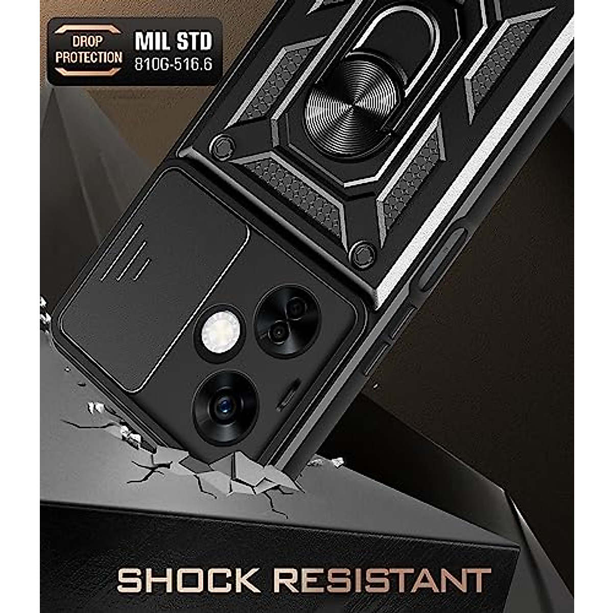 Jusy Case for Oneplus Nord N30 5G with 2 HD Screen Protector, Slide Camera Cover, Kickstand Ring, Magnetic Rugged Drop Protection Phone Cover for 1+ Nord N30 5G (Black)