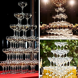 Set of 50 Champagne Glasses 5 oz Unbreakable Plastic Martini Glasses Disposable Wine Cups Stackable Stemmed Champagne Coupe Shatterproof Party Stem Cups for Wedding Birthday Home Bar Margarita
