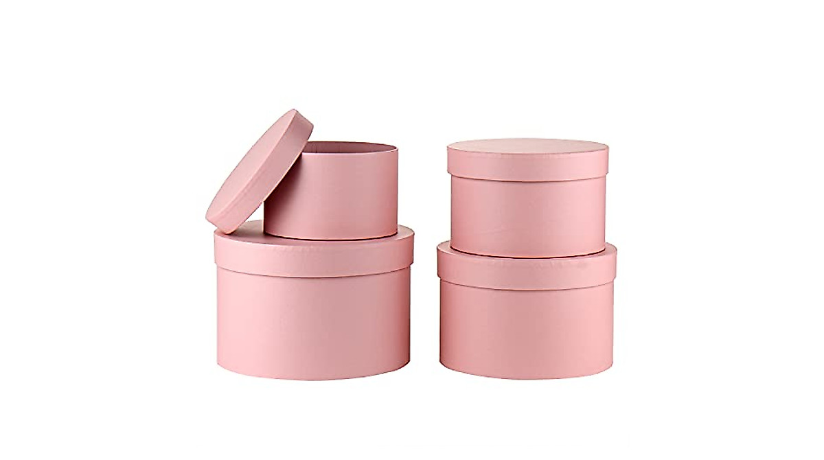 Pink Gift Boxes with Lids - Versatile Round Packing for Weddings & More