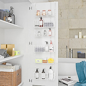 Qboid Sp Over The Door Pantry Organizer - With 6 Adjustable Shelves - Alloy Steel Metal - Hanging - Wall Mount - Storage Door Organization Kitchen Spice Rack,Cans,Closet,Bathroom-White