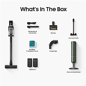 SAMSUNG BESPOKE Jet Cordless Stick Vacuum Cleaner with All In One Clean Station, Powerful Floor Cleaning for Carpet, Hardwood, Tile, Lightweight, HEPA Filtration, Woody Green