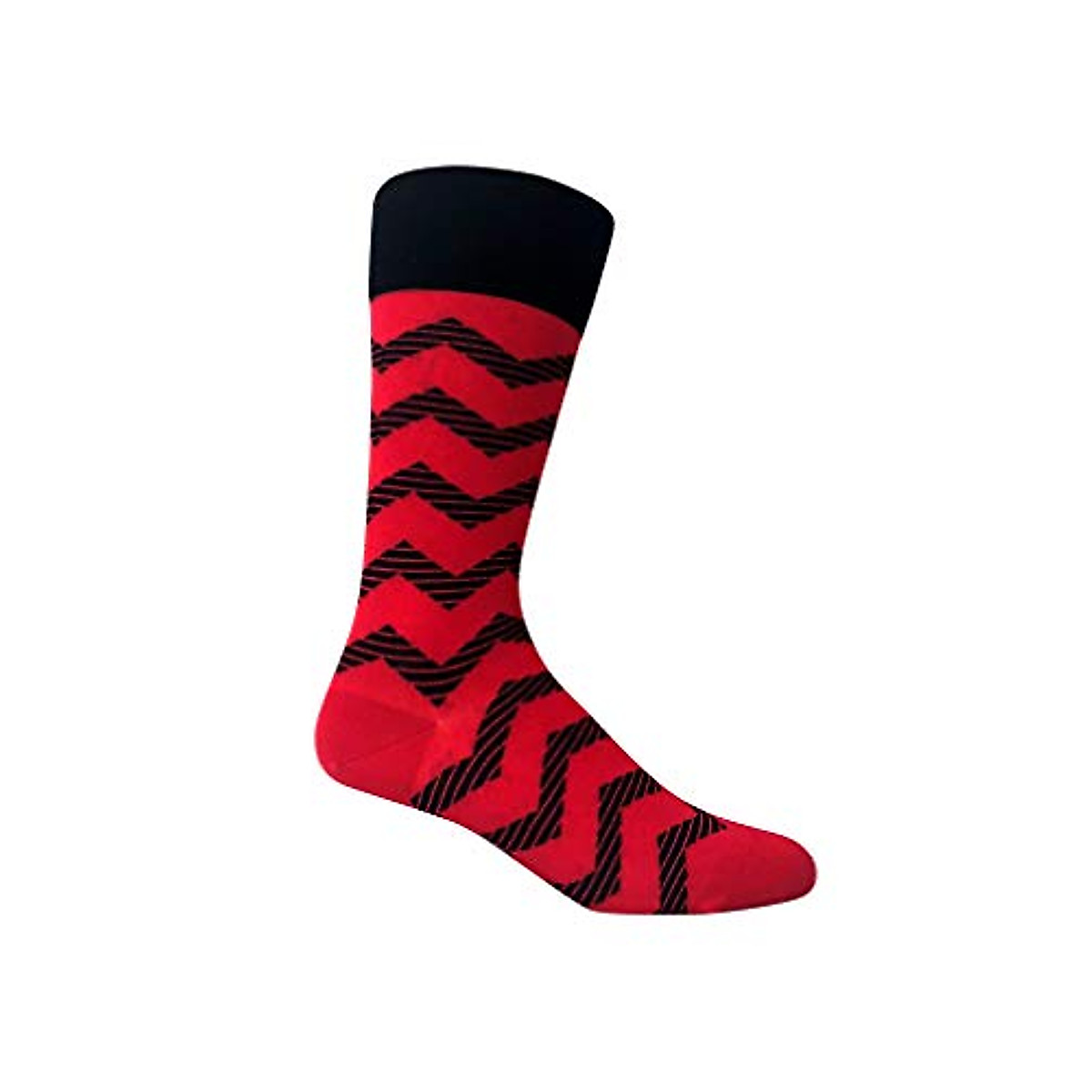 Love Sock Company Zig Zag Red Dress Socks Black Stripes - Individually Gift Box - Groomsmen socks - Christmas stocking Stuffers - Organic Cotton - Made in Europe (Red, 1)