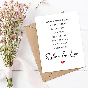 Sister-In-Law Birthday Card - Premium Smooth Heavy Cardstock - Blank Inside for Personal Message - Includes Envelope
