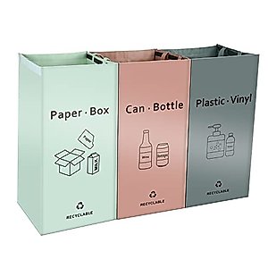 JIALAI HOME Separate Recycling Waste Bin Bags for Kitchen Home - 42 Gallon Recycling Bins (Pink, Green, Gray) Waste Trash Sorting Organizer, Reusable Waterproof, Pack of 3 Bags