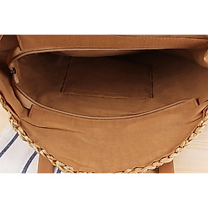 Block Garden Handmade Straw Shoulder Bag for Women Beach Bag Tote Handbag, 01 camel