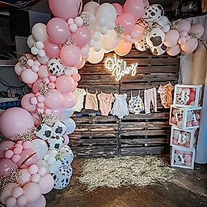 137PCS Cow Balloon Garland Arch Kit with Pink White Cow Print Balloons for CowBoy CowGirl Themed Party Baby Shower Farm Birthday Party Decorations
