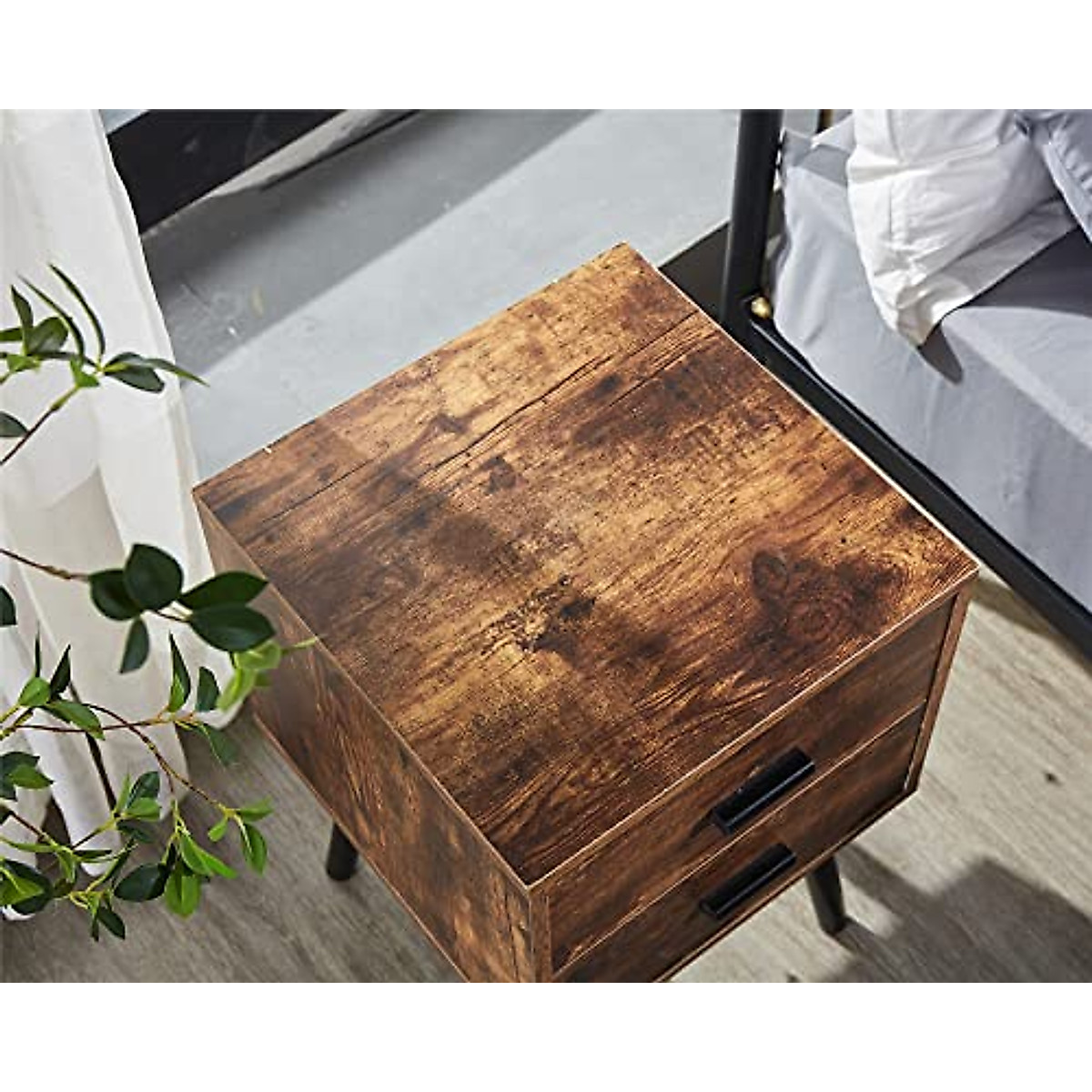 Hoorlang Wooden Night Stand with 2 Drawers Storage Cabinet, Bedside Table for Bedroom Or Mid-Century End Table for Living Room-Rustic Brown HLET03F