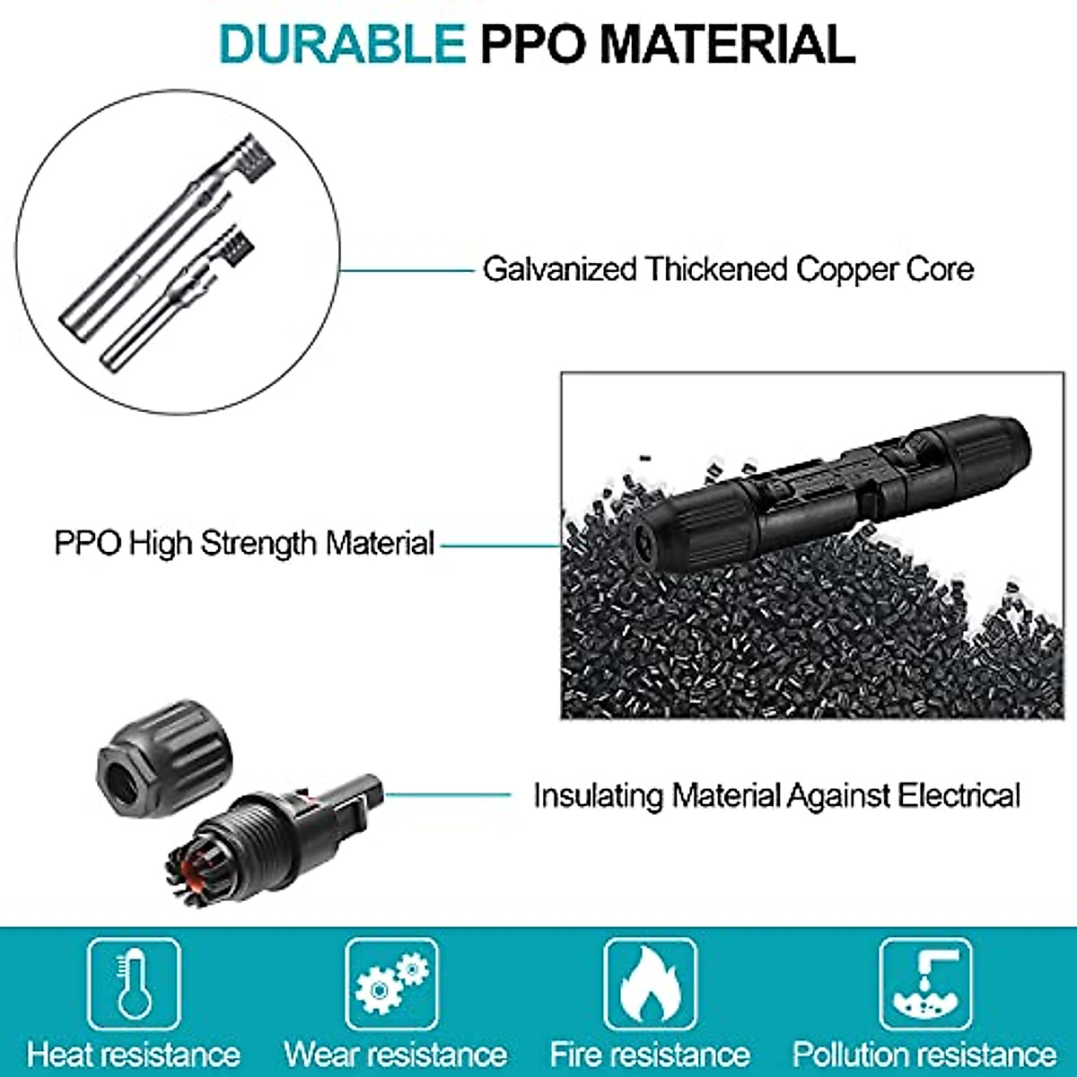 POWLAND Solar Connectors Male & Female IP67 Waterproof Solar Connector Kit, with 2PCS Blue Assembly Tool, Work for Mounted Solar Panel (5 Pairs)