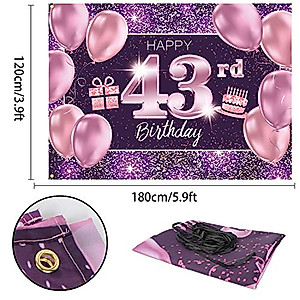 PAKBOOM Happy 43rd Birthday Banner Backdrop - 43 Birthday Party Decorations Supplies for Women - Pink Purple Gold 4 x 6ft