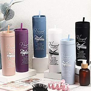 Rtteri 6 Pcs Hairdresser Tumbler Hair Stylist Gifts for Women Men Hairstylist Ideas 16 oz Hair Stylist Tumbler with Straw and Lid Frosted Plastic Coffee Cup for Salon Hairstylist Appreciation Day