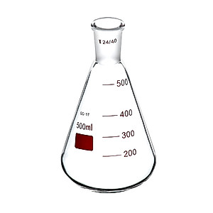 QWORK 500 mL Borosilicate Glass Erlenmeyer Flask, Thick Wall Flask with 24/40 Outer Joint