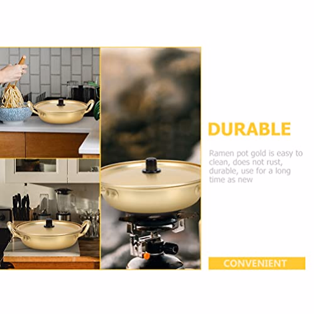 Yardwe Spoon Ramen Pot Korean Ramen Cooking Pot with Lid and Handles Korean Ramen Noodle Pot Fast Heating Ramyun Cooker for Cooking Soup Pasta Stew Kitchen Cookware 20cm Soup Pot Ramen Cooker