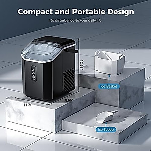 AGLUCKY Nugget Ice Maker Countertop, Portable Pebble Ice Maker Machine with Handle, 35lbs/24H, One-Click Operation,Pellet Ice Maker for Home/Kitchen/Office(Black)