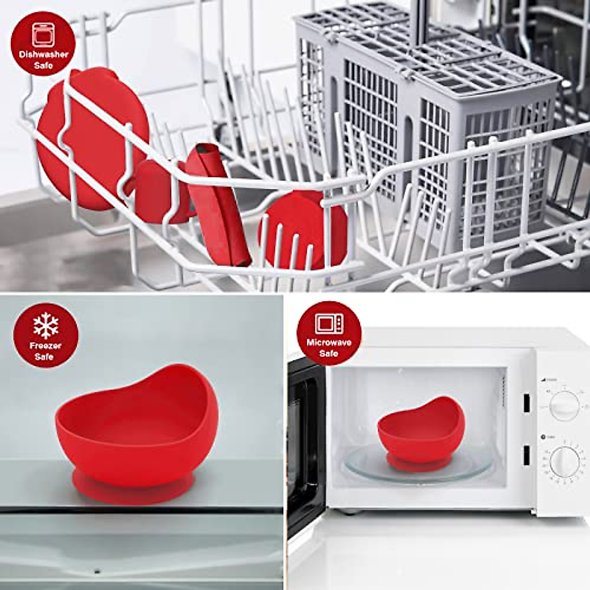 Baby Led Weaning Supplies Pinko Coral Silicone Baby Self Feeding Utensils with Suction Bowl Divided Plate Adjustable Baby Bib Soft Spoon Fork with Lid Drinking Cup Utensil